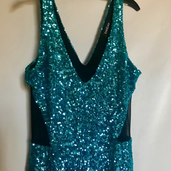 bebe | Dresses | Bebe Sexy Turquoise Blue Sequin Mini Bodycon Dress ...